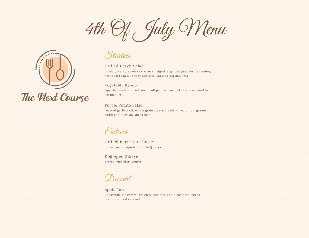 Sample Menu – The Next Course